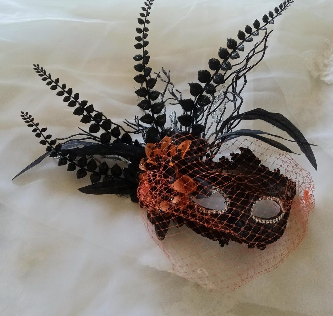 Black Orange Halloween Mask,orange Flower Mask,masquerade Ball ...