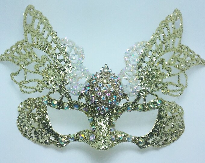 Butterfly Mask,gold Butterfly Mask With Borealis Crystals,gold Glitter ...