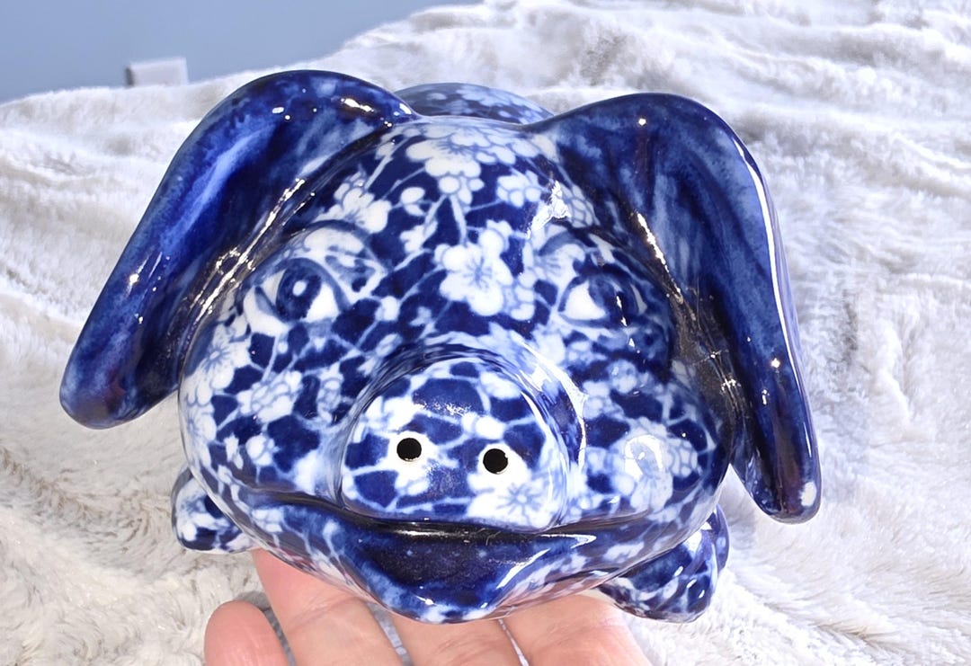 Vintage Staffordshire Pig Blue & White Floral Ceramic Pig Figurine ...