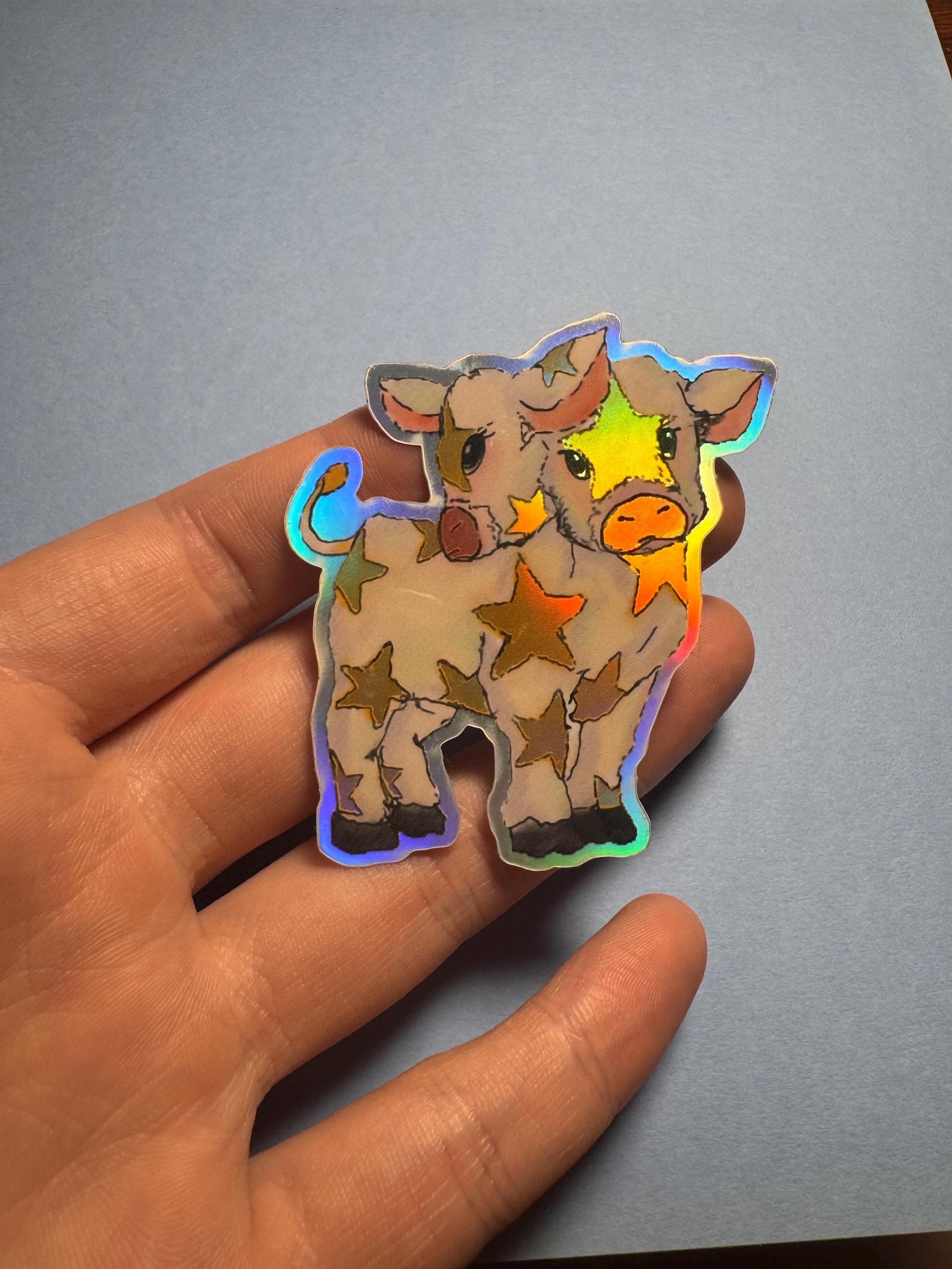 Two Headed Calf Holographic Star Cow Sticker - Etsy
