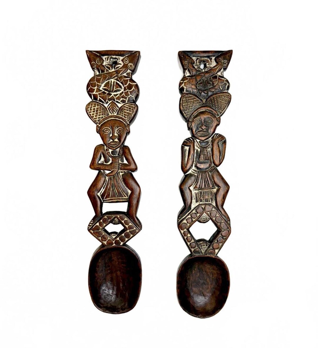 Vintage Tribal African Wooden Ceremonial Spoons Hand-carved With ...