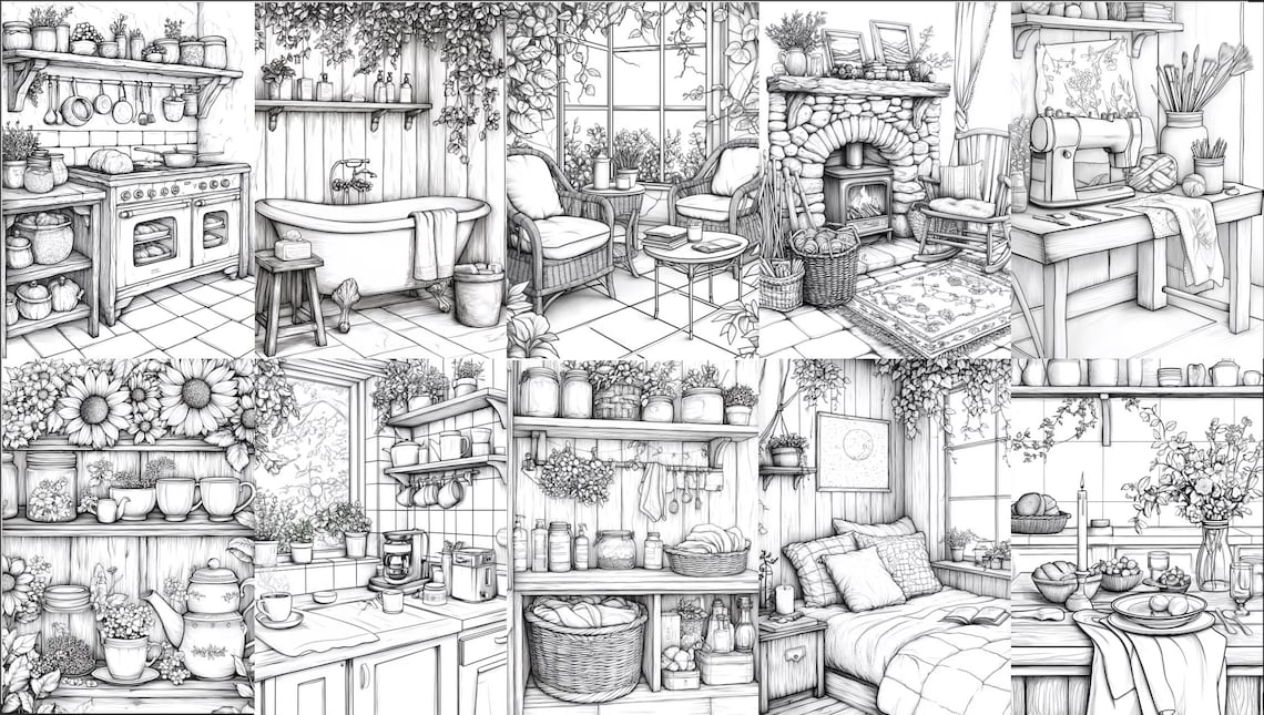 Printable Cozy Home Coloring Book for Adults – 10 Page Digital Download ...