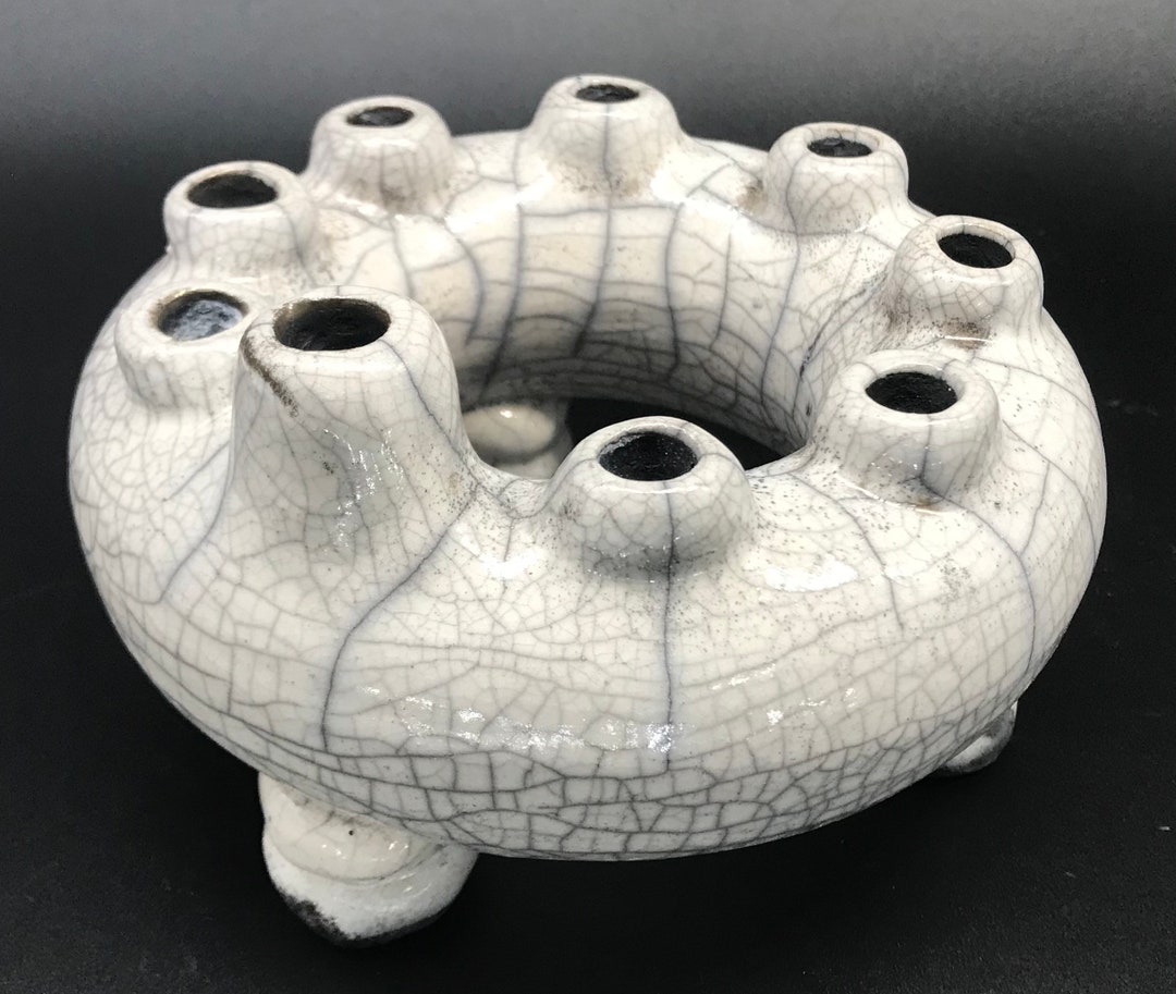 Handcrafted Round Ceramic Hanukkah Menorah. Raku Fired Contemporary ...