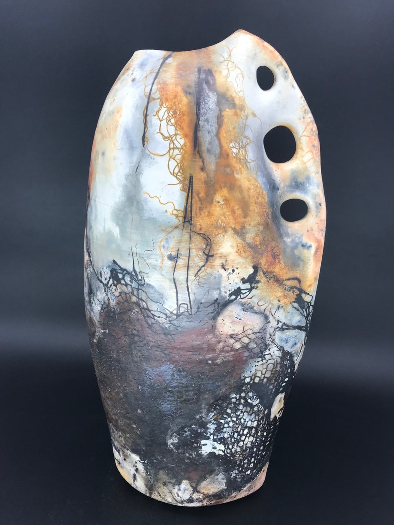 Pit Fired Decorative Pottery Vase. Barrel Fired Pottery. Collectible ...