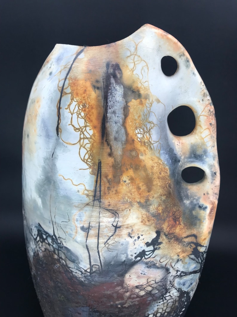 Pit Fired Decorative Pottery Vase. Barrel Fired Pottery. Collectible ...