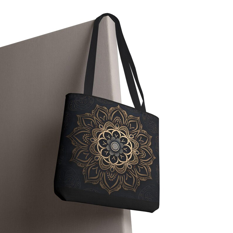 Mandala Tote Bag, Elegant Gold on Black, 3 Sizes, - Etsy