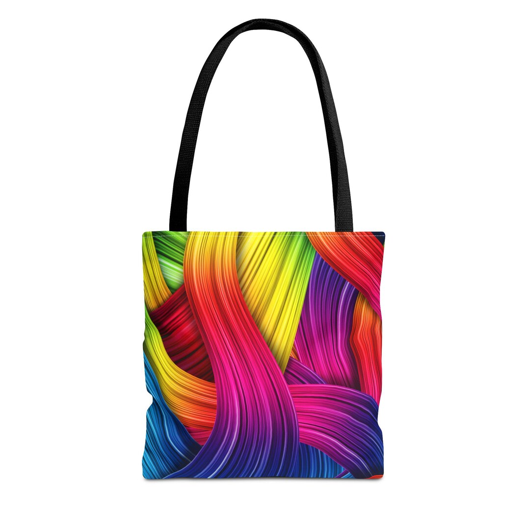 Abstract Art Tote Bag - Vibrant Swirling Rainbow Color Tote Bags, 3 ...
