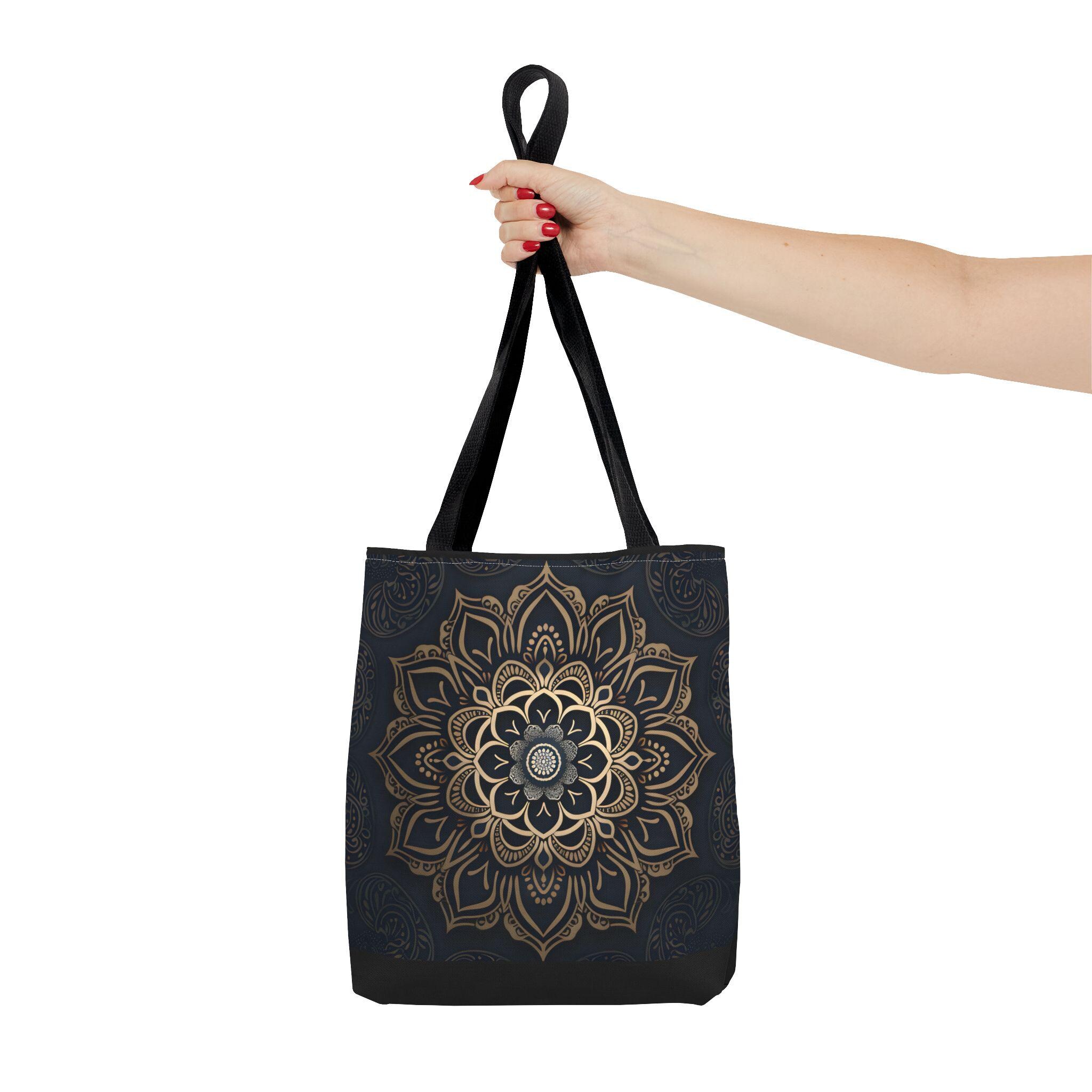 Mandala Tote Bag, Elegant Gold on Black, 3 Sizes, - Etsy