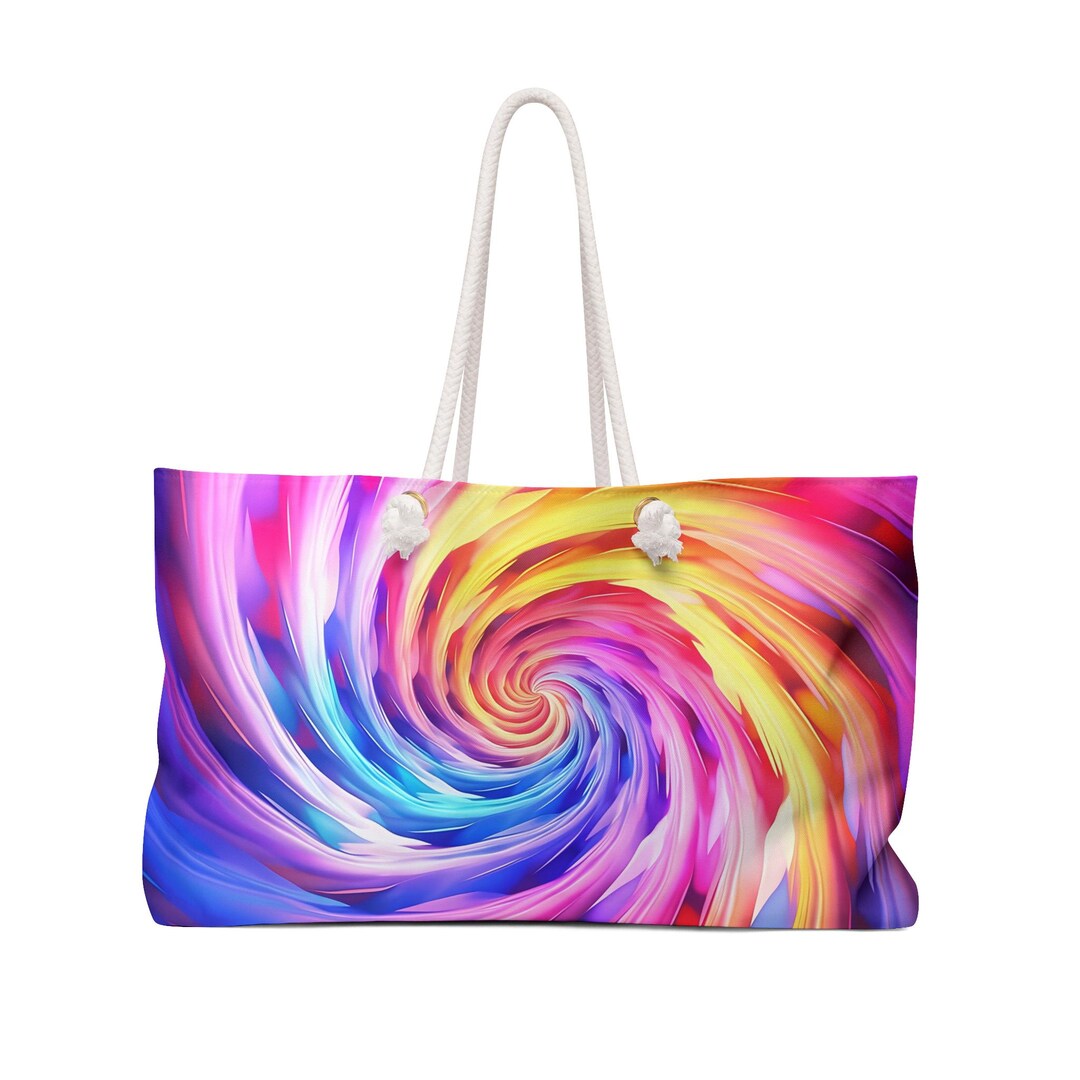 Rainbow Spiral Tote Bag - Hypnotic Swirl Design - Vibrant Color Vortex ...