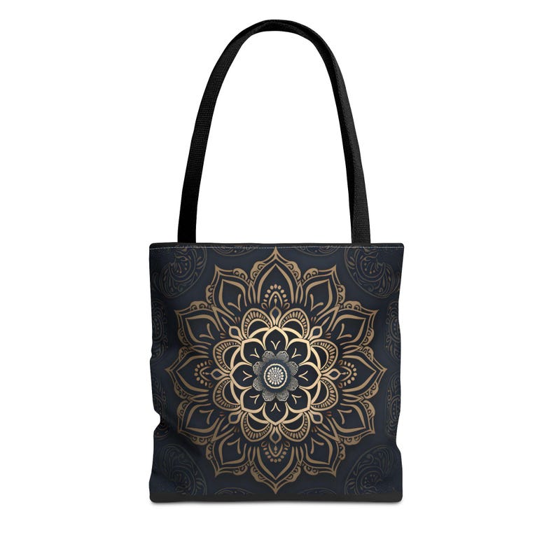 Mandala Tote Bag, Elegant Gold on Black, 3 Sizes, - Etsy