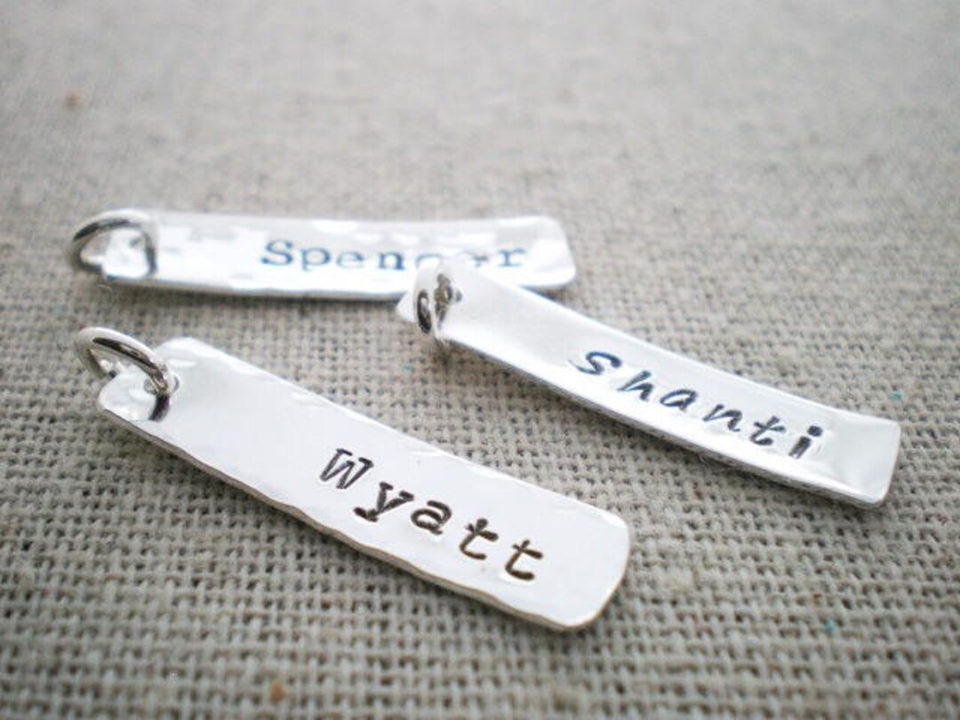 Hand Stamped Sterling Silver Name Tag Pendant: Personalized Rectangle ...