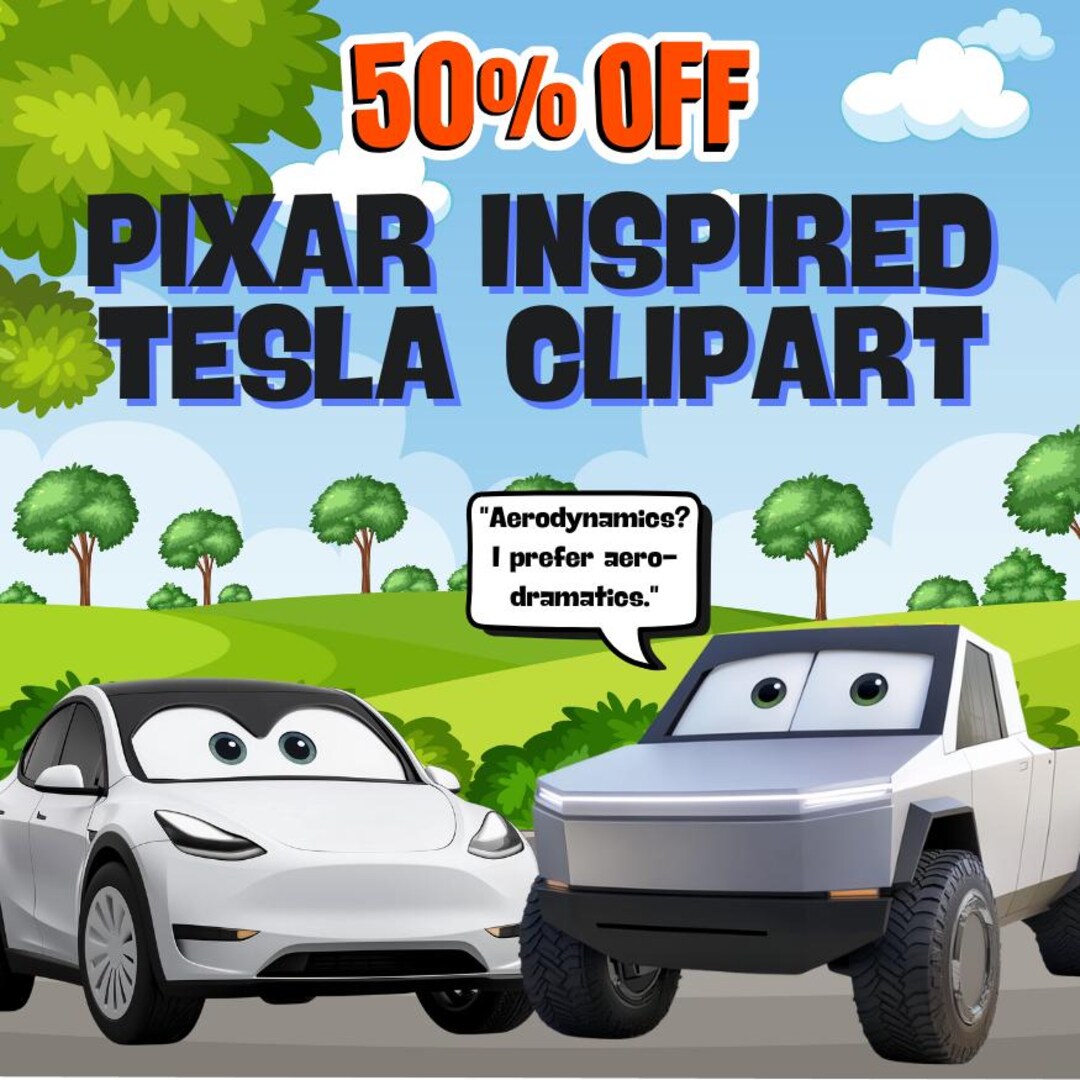 Disney Pixar Inspired Tesla Model Y & Cyber Truck Clip Art – 48 PNG ...