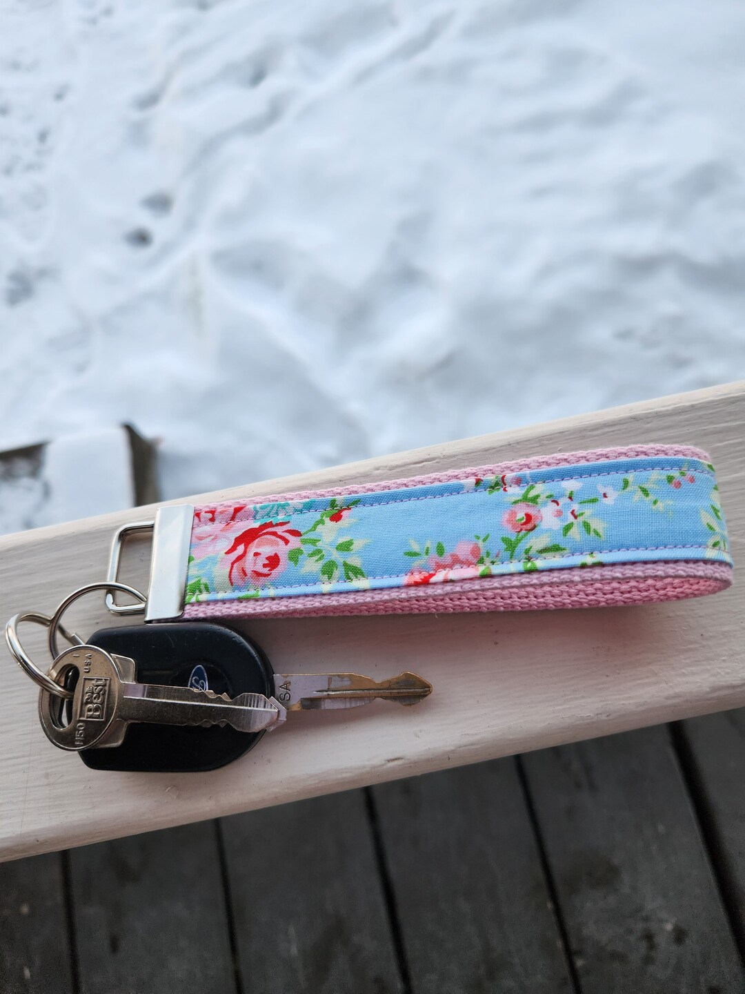 Pink Floral Key Fob - Etsy