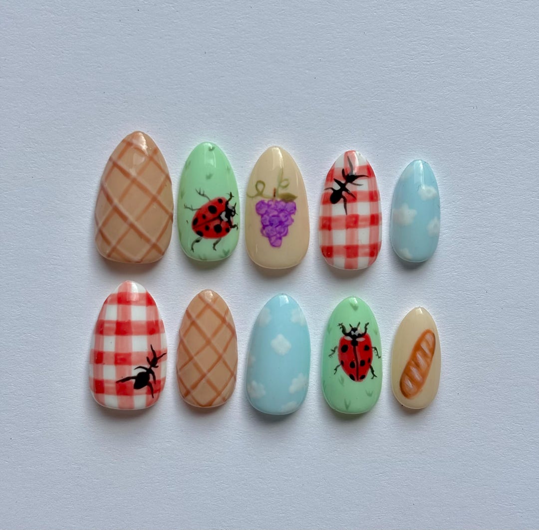 Fruit Press on Nails Picnic Fake Nails Spring Nails Summer Nails ...