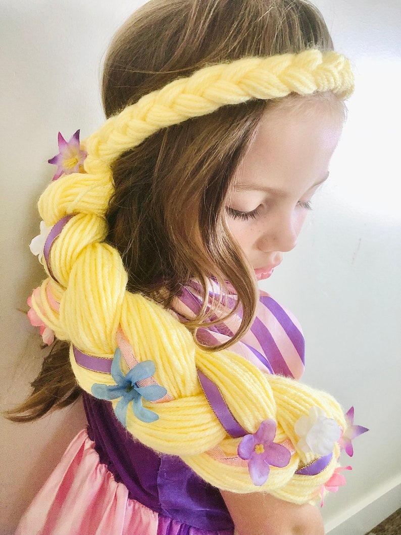 LIGHT UP! - Rapunzel Braid - Princess Yarn Wig With Flowers and Fairy ...