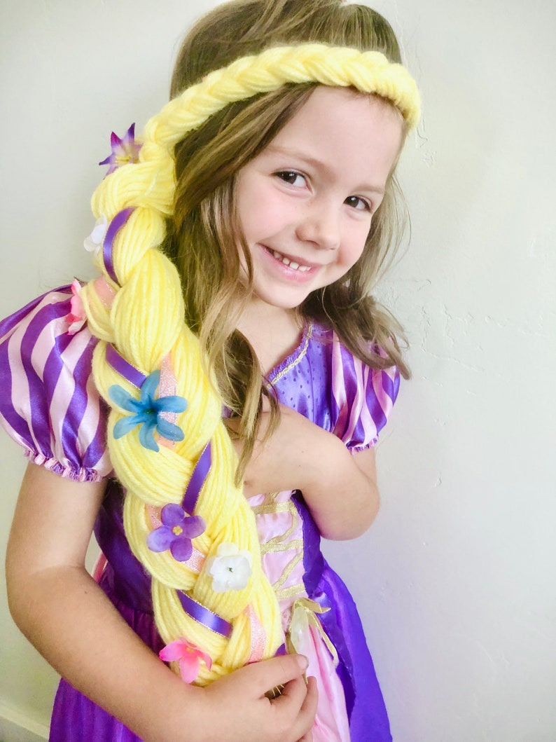 LIGHT UP! - Rapunzel Braid - Princess Yarn Wig With Flowers and Fairy ...