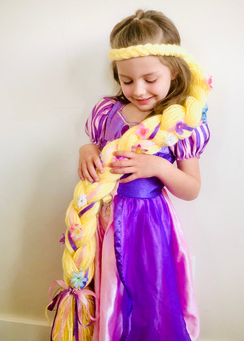LIGHT UP! - Rapunzel Braid - Princess Yarn Wig With Flowers and Fairy ...