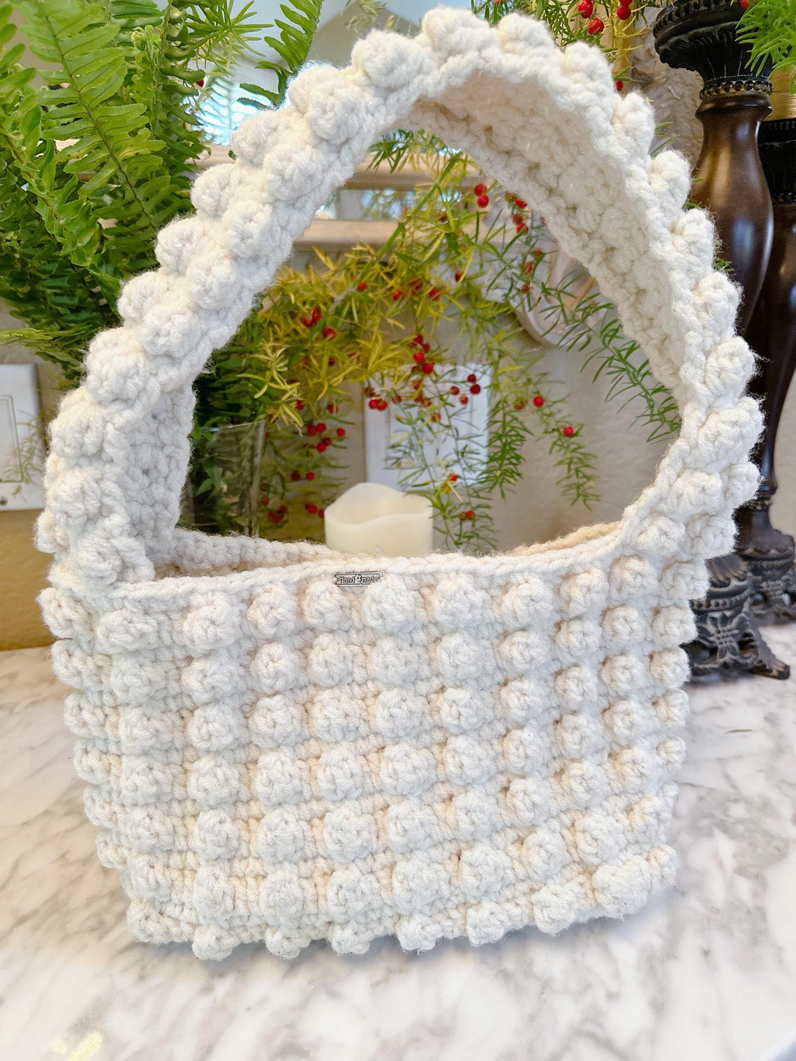 Handmade Cream Bobble Crochet Shoulder Bag – Chunky Purse – Popcorn ...
