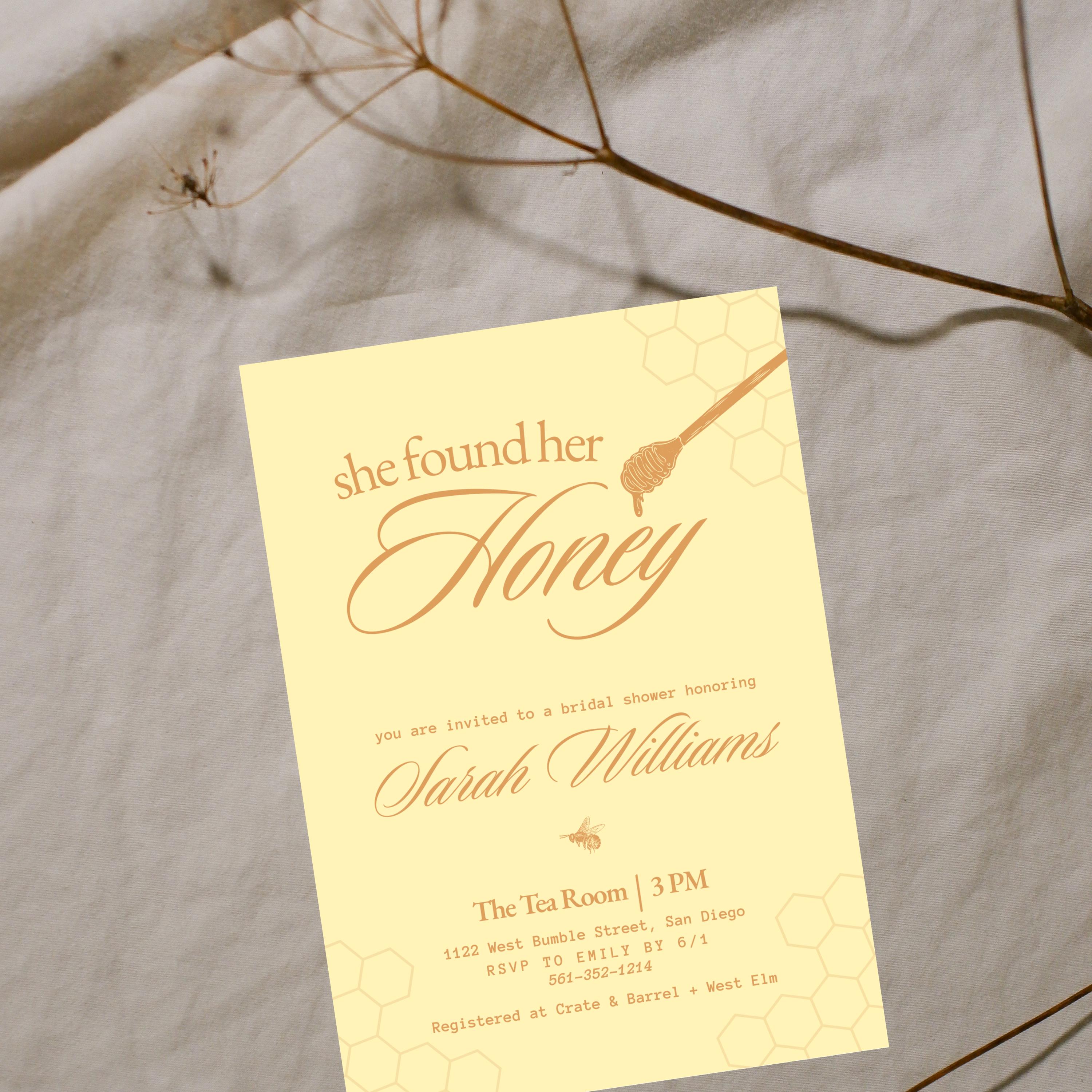 She Found Her Honey Bridal Shower Invitation Template | Butter Yellow ...