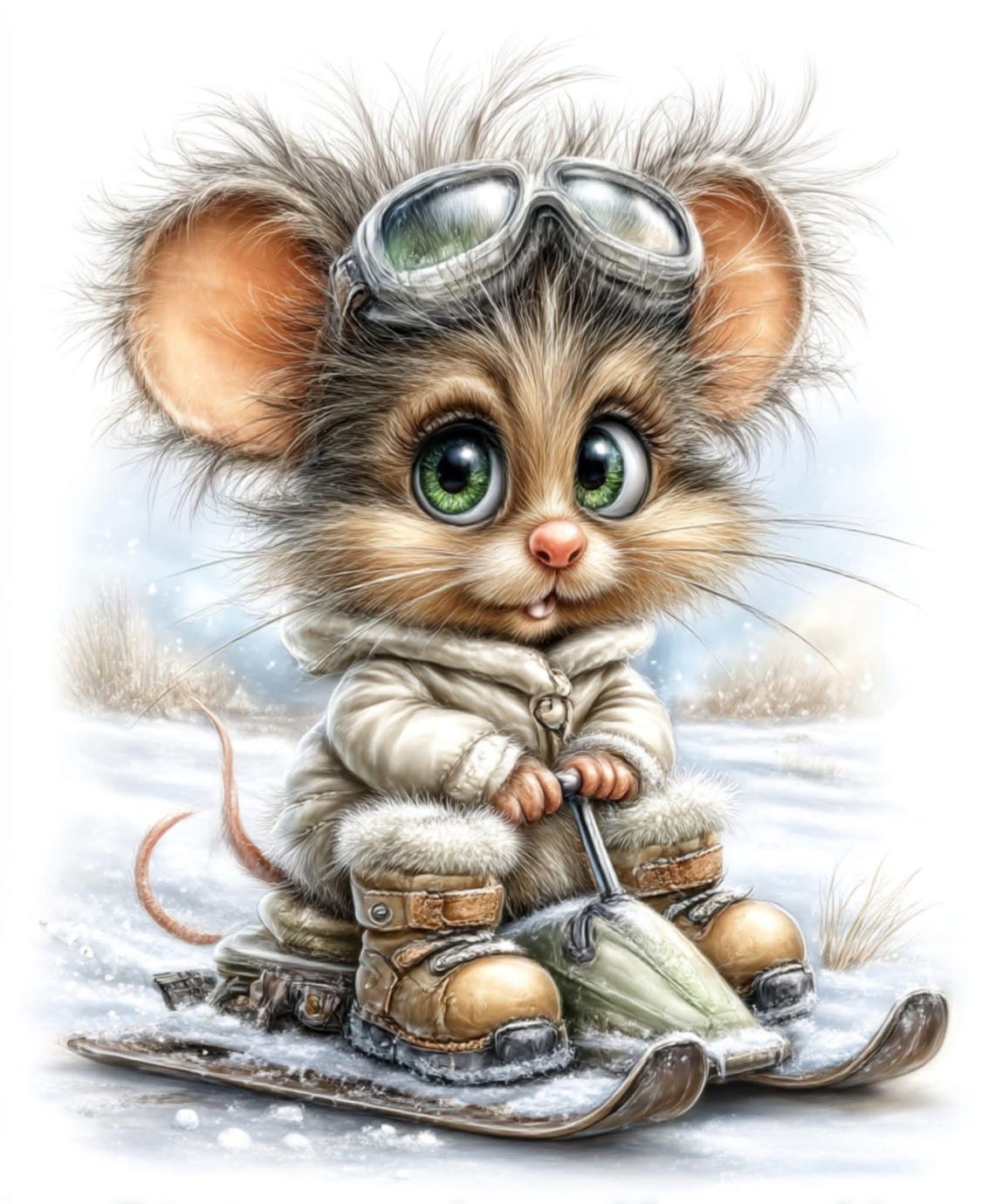 Winter Mouse Sled Ride – Cozy Critter Art for Tumblers, Posters ...