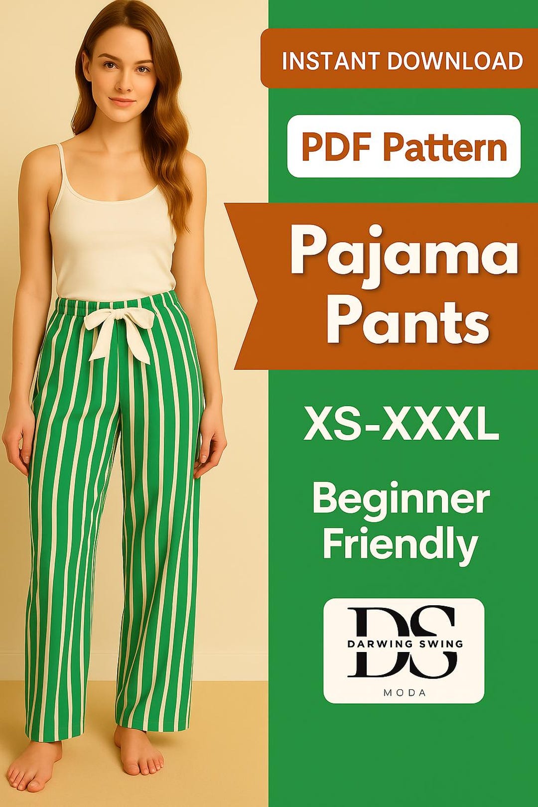 Easy Pajama Pants Sewing Pattern – PDF A4 (XS to XXXL) – Beginner ...