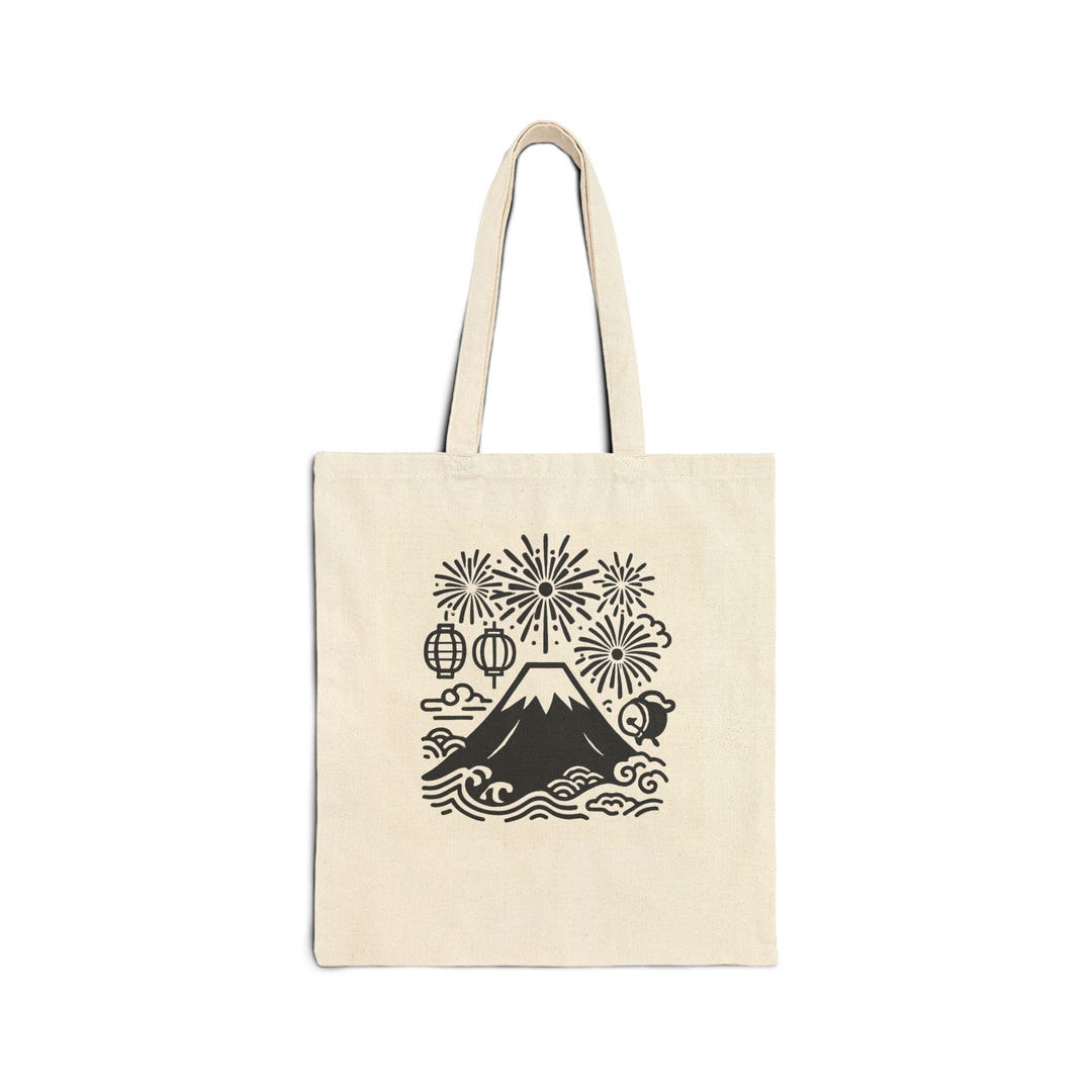 Fuji Mountain Fireworks Tote Bag | Japan Mount Fuji Hanabi Canvas - Etsy
