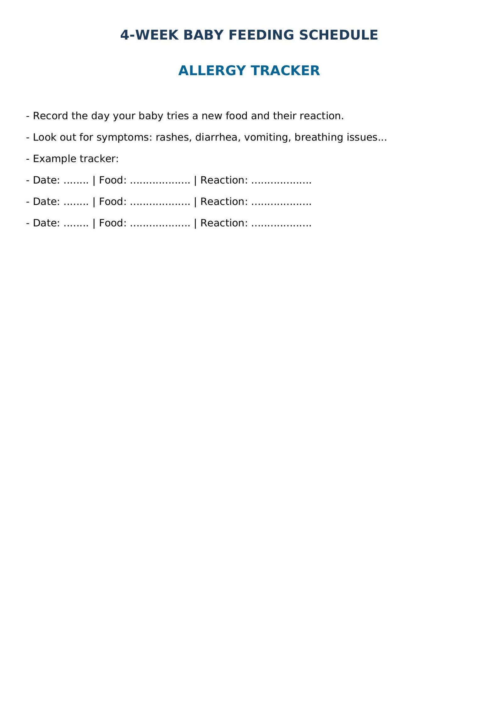 4-week Baby Feeding Schedule | Printable Weaning Meal Planner ...