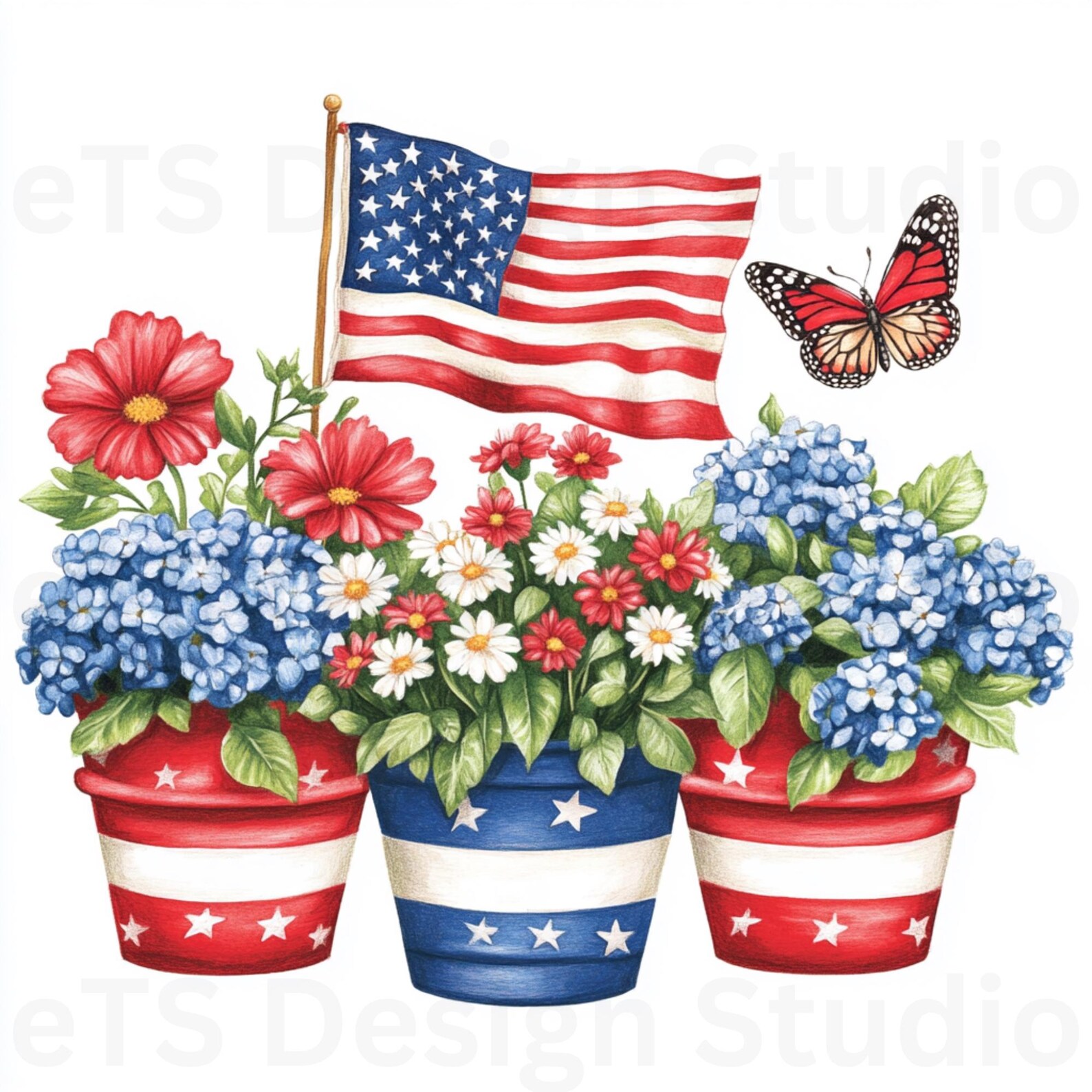 15+ Patriotic Flowers Clipart Bundle, Floral 4th July Illustration ...