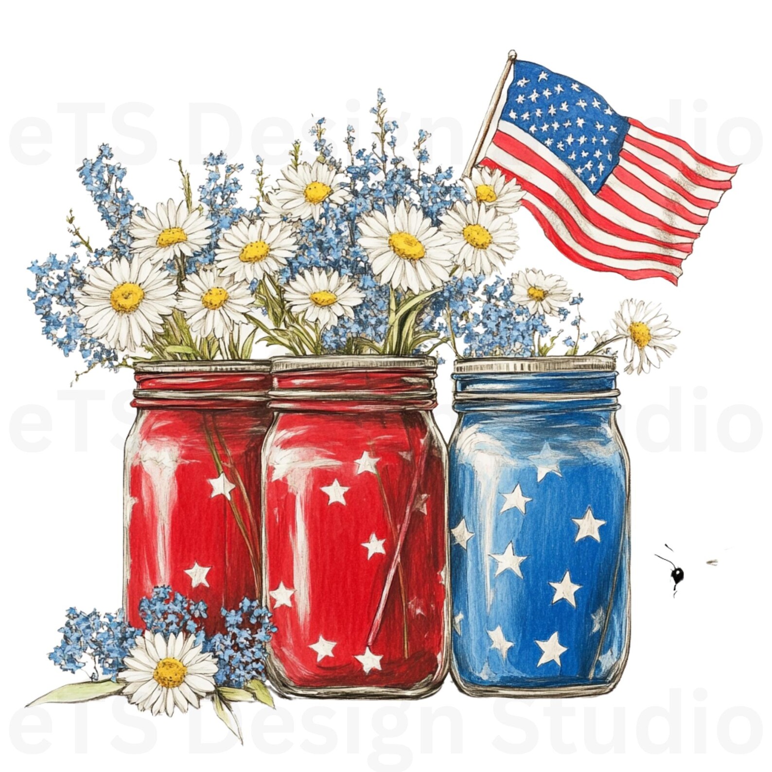 15+ Patriotic Flowers Clipart Bundle, Floral 4th July Illustration ...