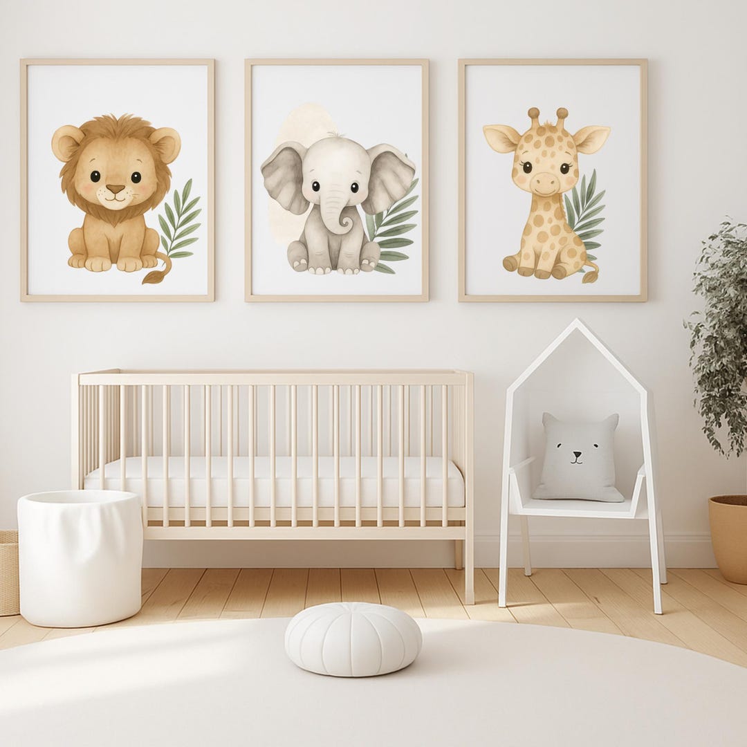 3 Safari Animal Prints Set, Jungle Animal Prints, Safari Nursery Decor ...