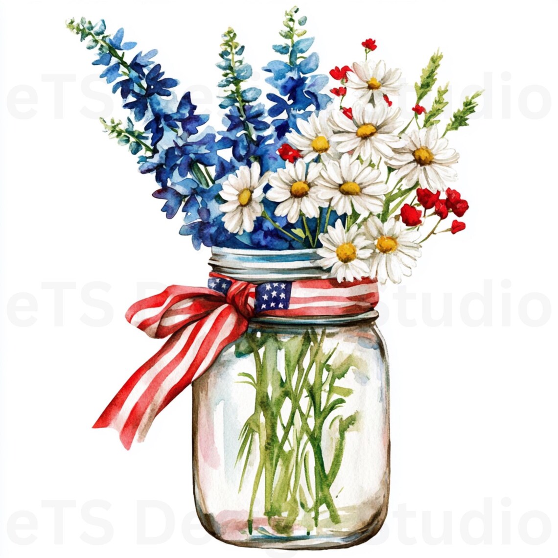 15+ Patriotic Flowers Clipart Bundle, Floral 4th July Illustration ...