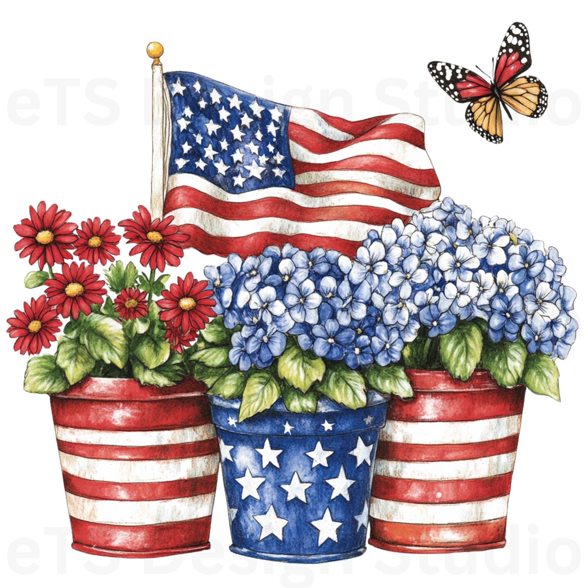 15+ Patriotic Flowers Clipart Bundle, Floral 4th July Illustration ...