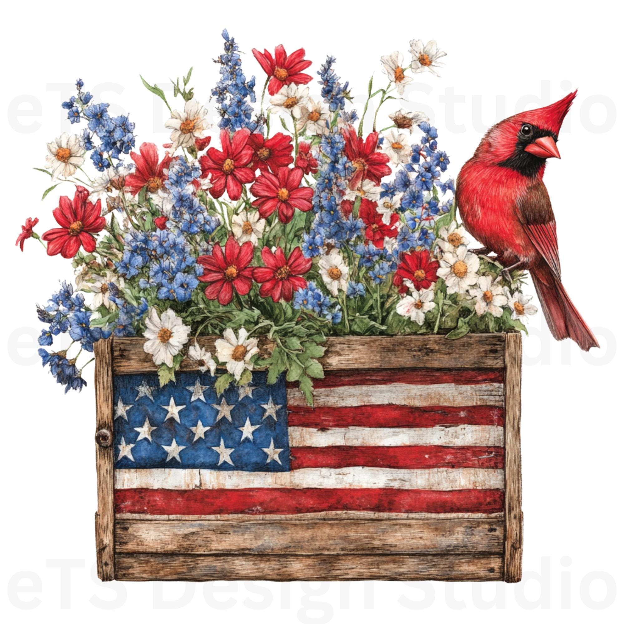 15+ Patriotic Flowers Clipart Bundle, Floral 4th July Illustration ...