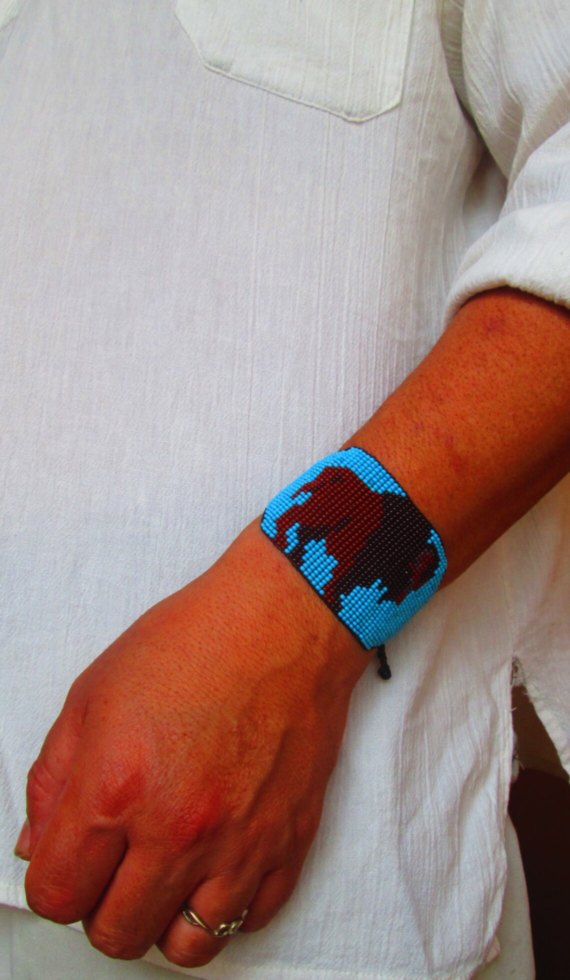 Native American Inspired Beaded Buffalo Bison on Turquoise - Etsy