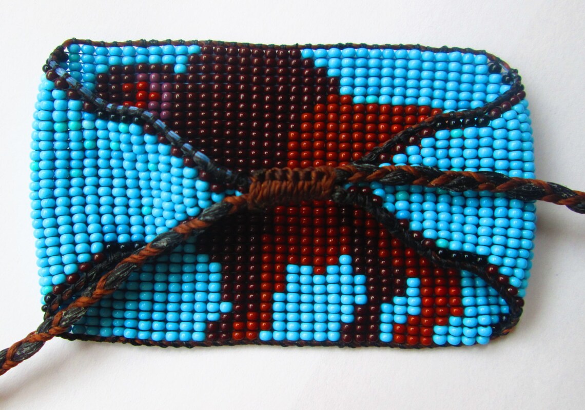 Native American Inspired Beaded Buffalo Bison on Turquoise - Etsy