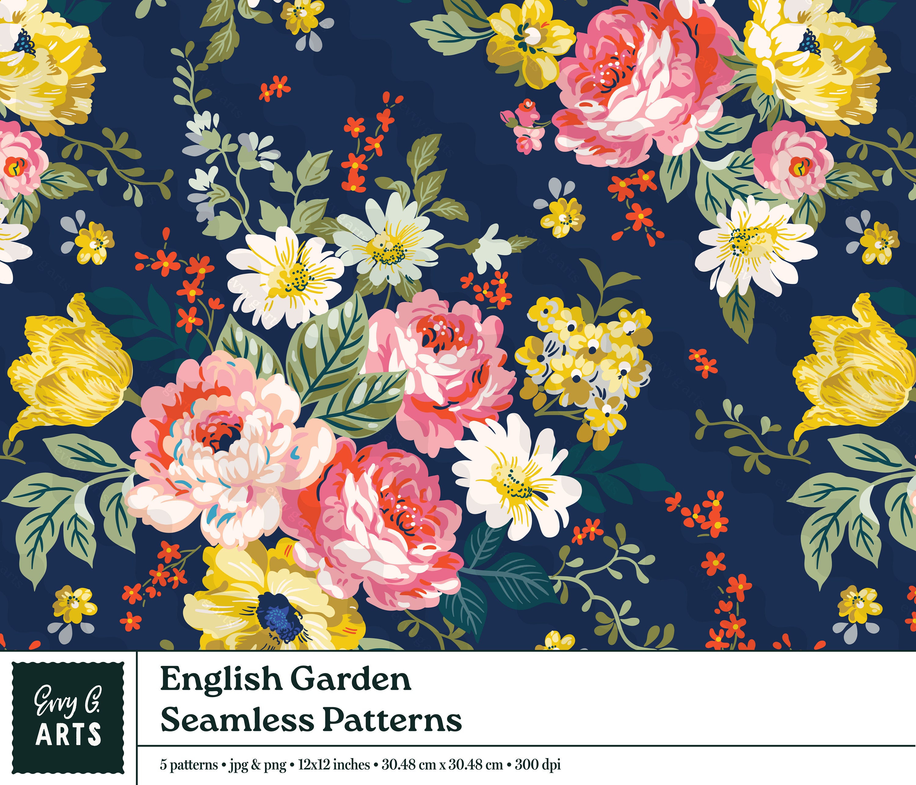 INSTANT DOWNLOAD - SEAMLESS Digital Pattern Bundle - English Garden ...