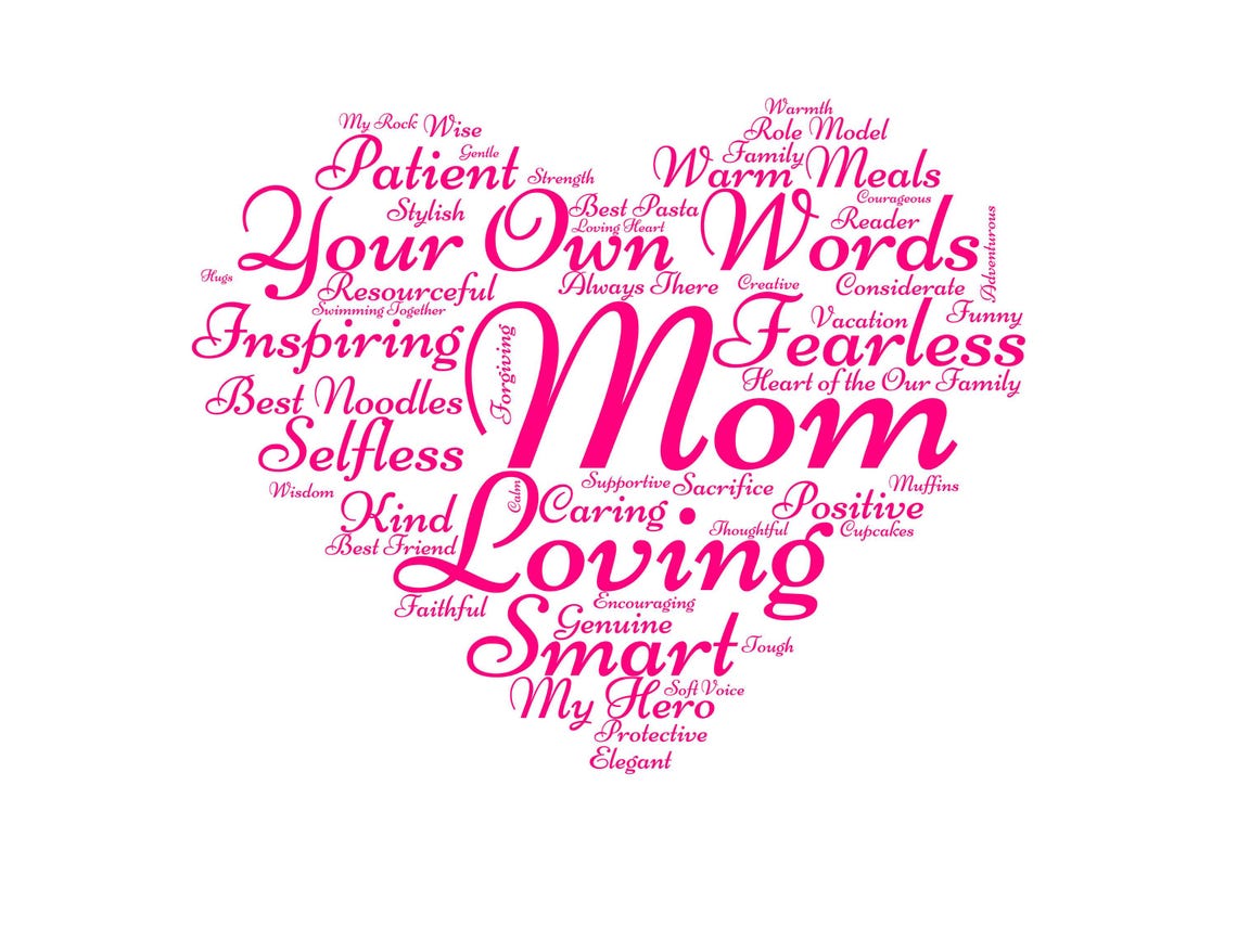 Personalized Hot Pink Heart Word Cloud - Mother's Day – Birthday Gift ...