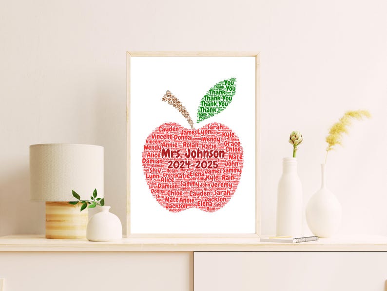 Personalized Teacher Word Cloud – Apple With Student Names – Custom ...