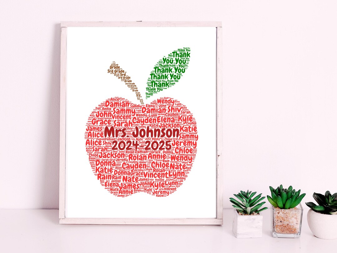Personalized Teacher Word Cloud – Apple With Student Names – Custom ...