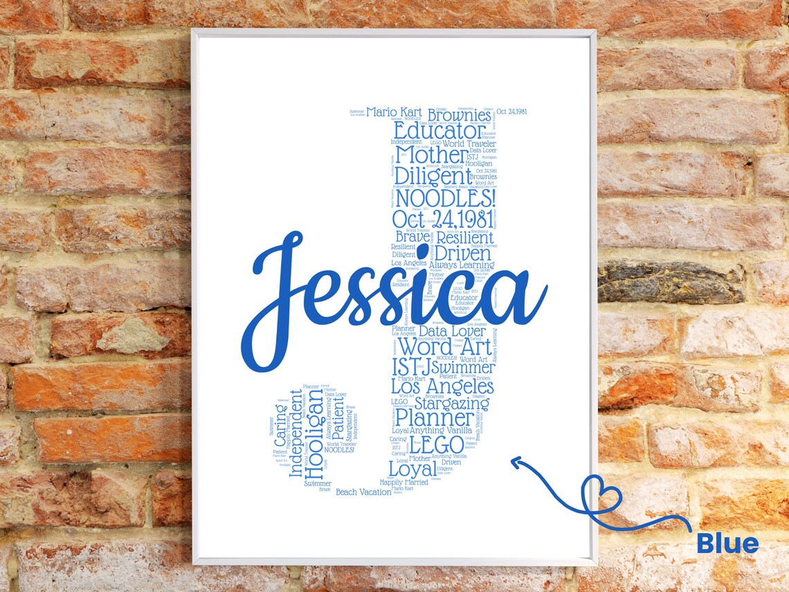 Personalized Initial Word Cloud Art – Custom Name Gift (digital ...