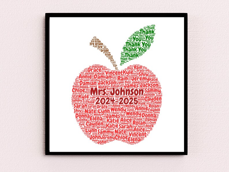 Personalized Teacher Word Cloud – Apple With Student Names – Custom ...