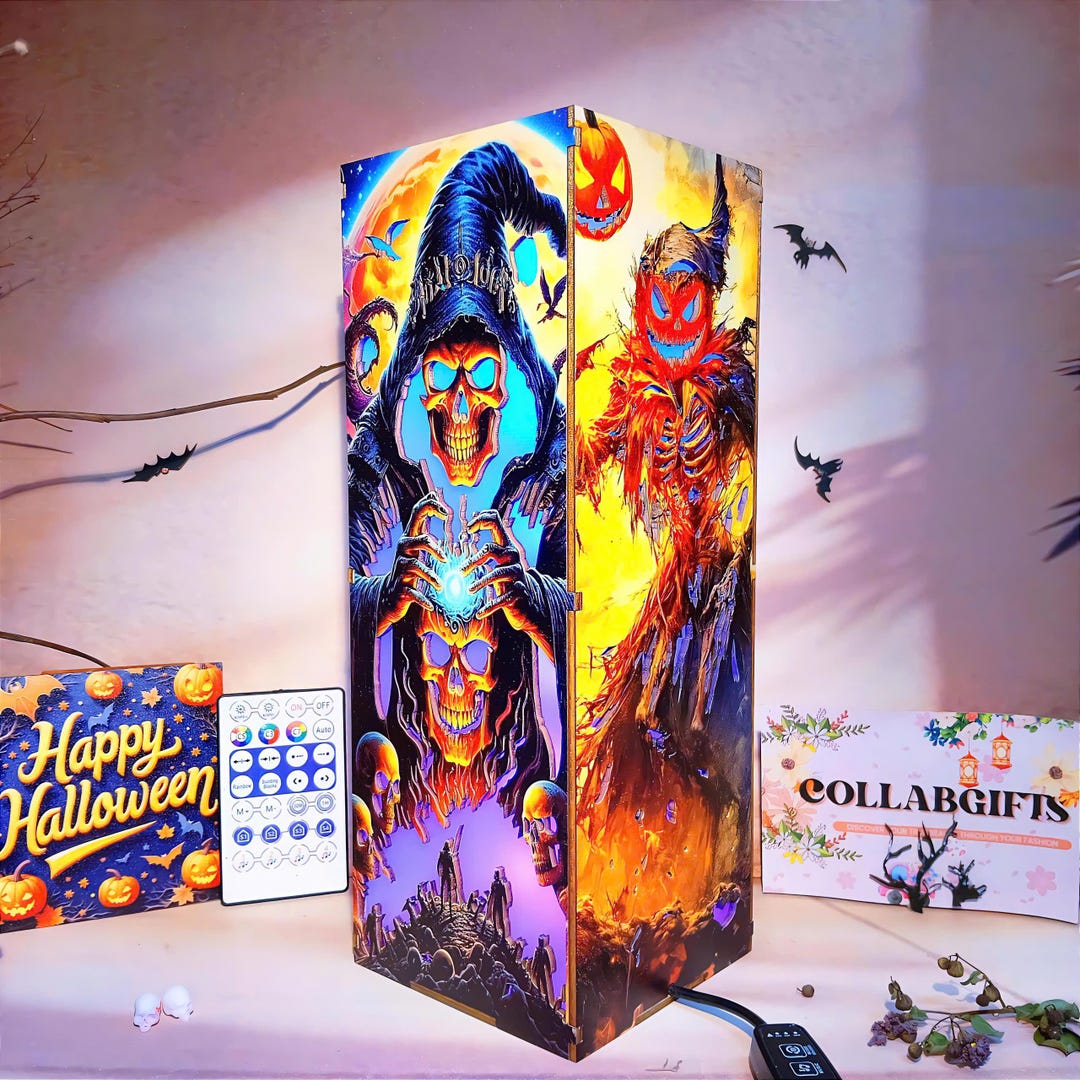 Horror Witch– Wooden Box Lamp, RGB LED, Unique Sleep Lamp, Birthday ...