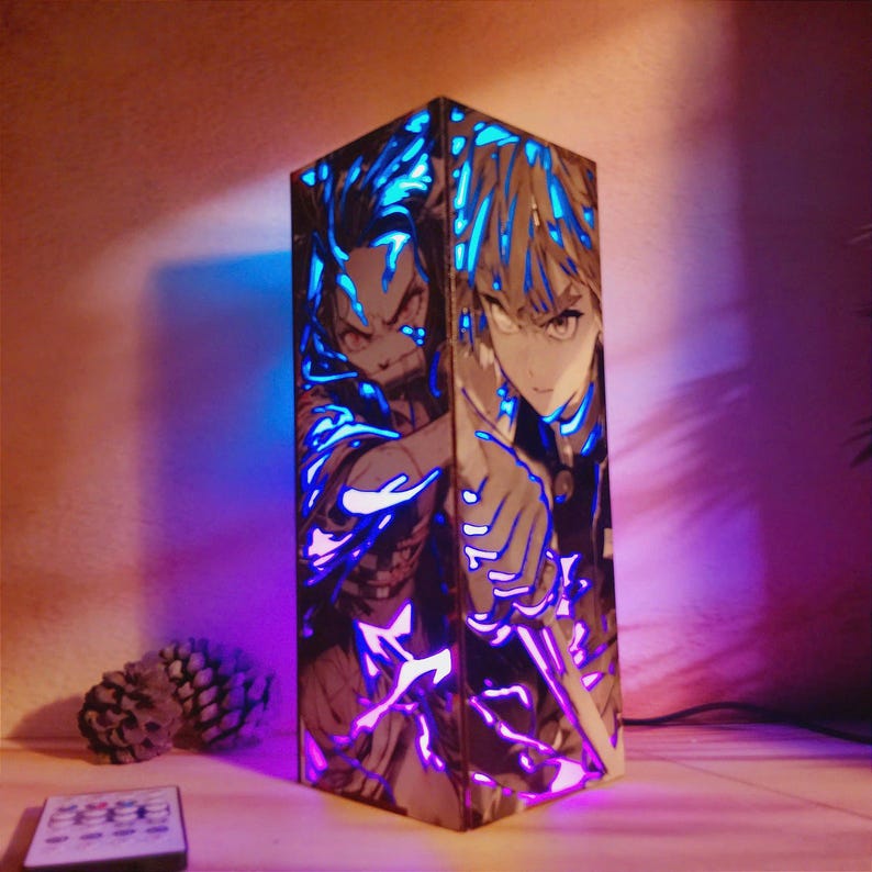 De.mon Slay-er-inspired Wooden Box Lamp, RGB Led, Anime Night Light ...
