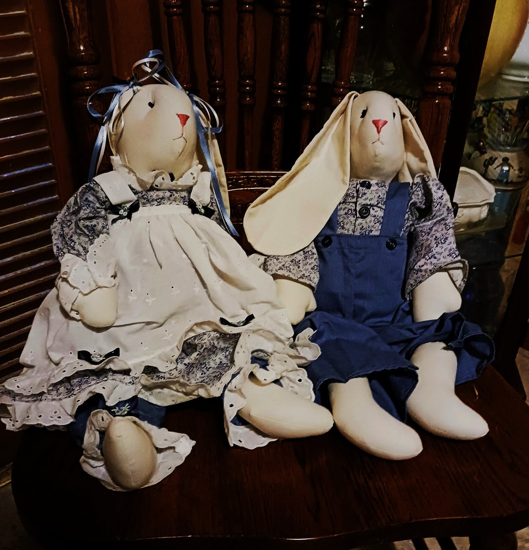 Handmade Pair 20 Inch Long Floppy Ear Bunnys Rabbits Fabric/muslin Lace ...