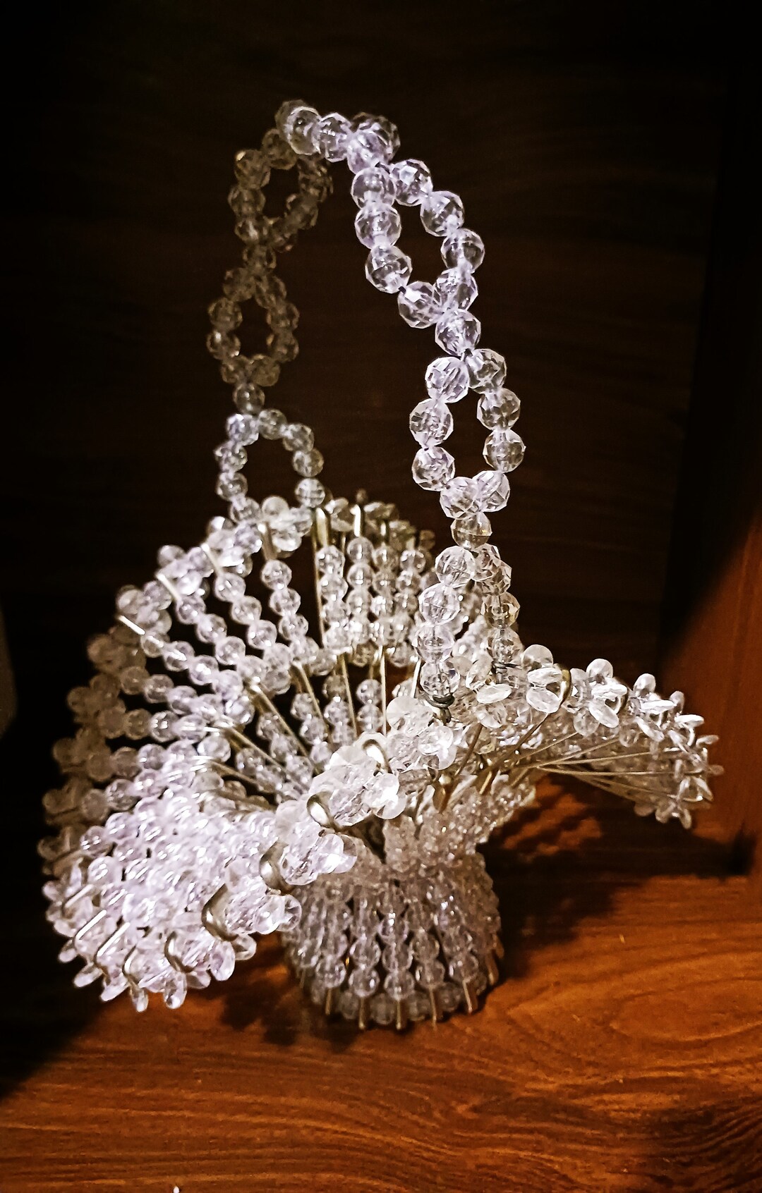 Rare Find, Hand Crafted Safety Pin Basket, Clear Beads, Shabby Chic ...