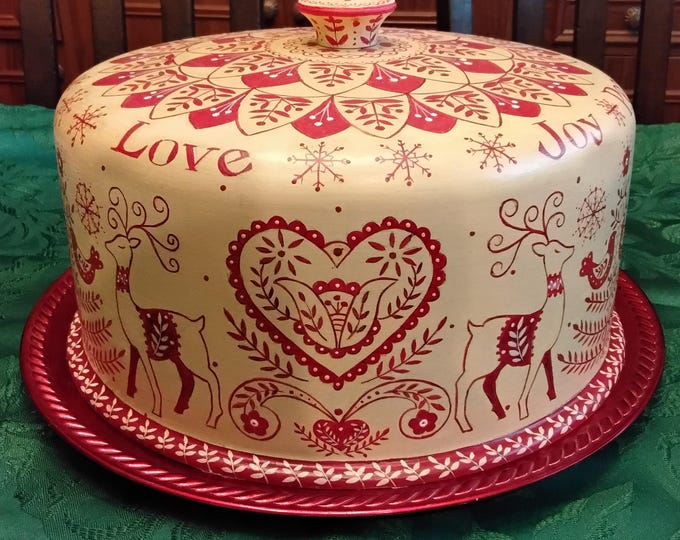 Vintage Chrome Cake Lid, 1950s, Hand Painted, OOAK Christmas Fraktur ...