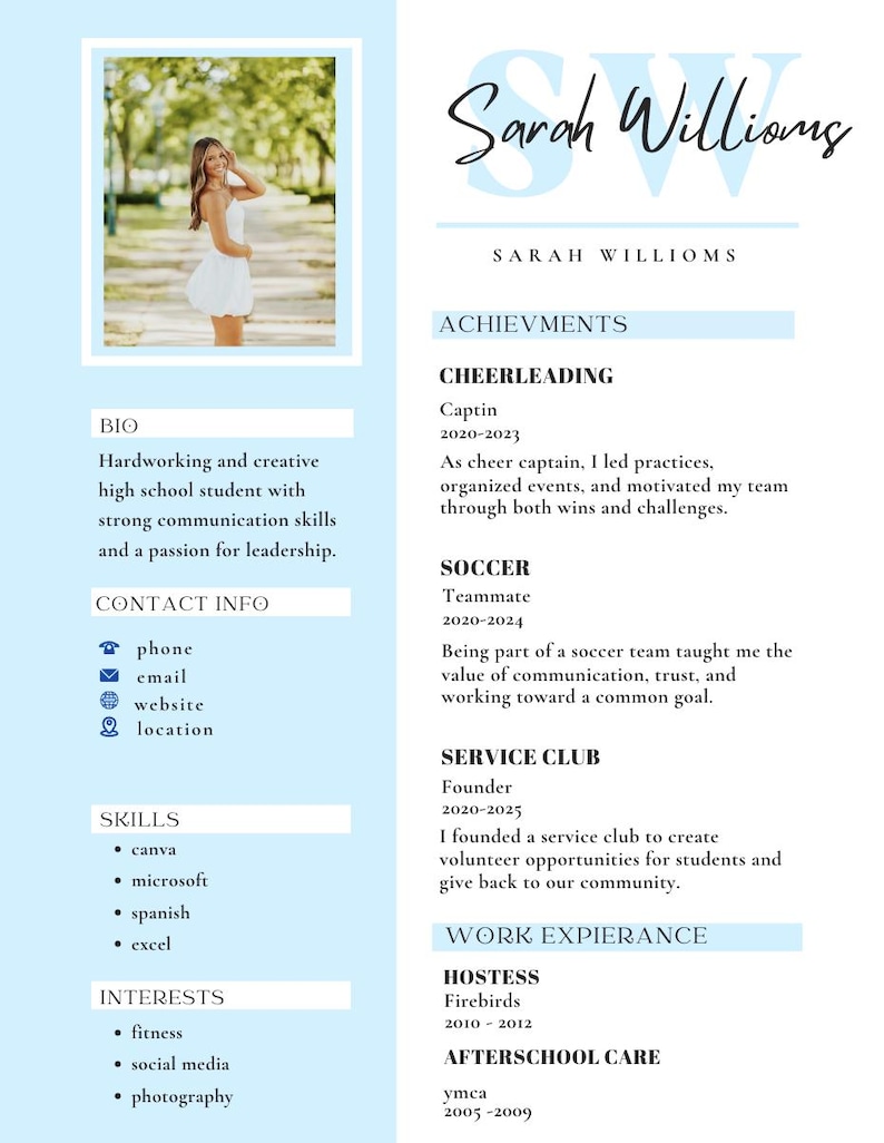 Baby Blue Sorority Rush Resume Template! Make Yourself Standout With ...