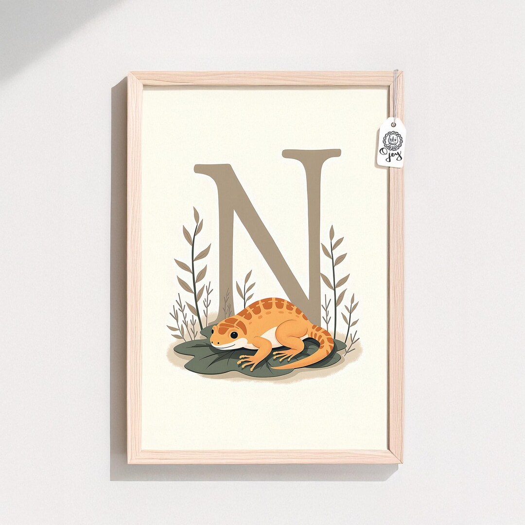 Letter N Newt Alphabet Nursery Wall Art Printable, Whimsical Woodland ...