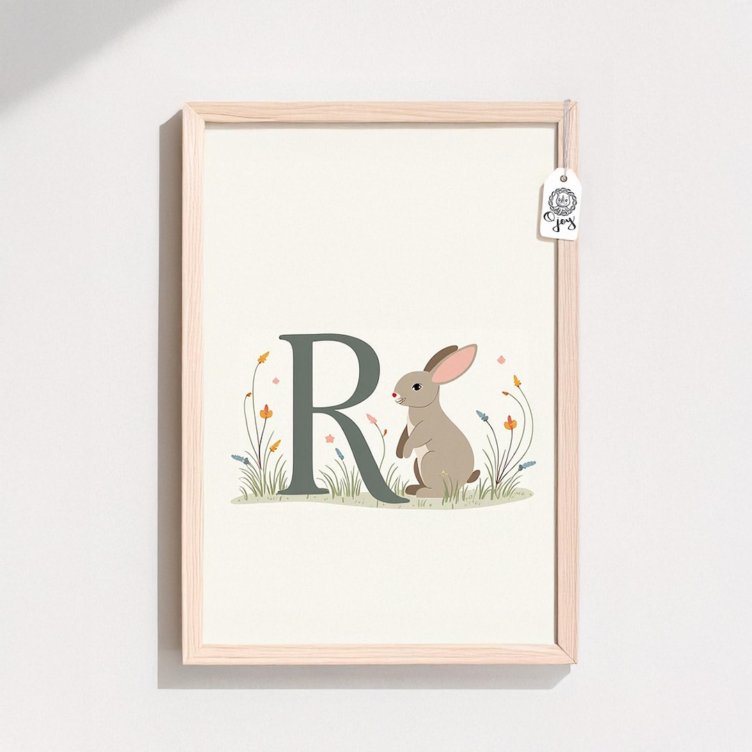 Letter R Rabbit Alphabet Nursery Wall Art Printable, Fluffy Bunny Print ...