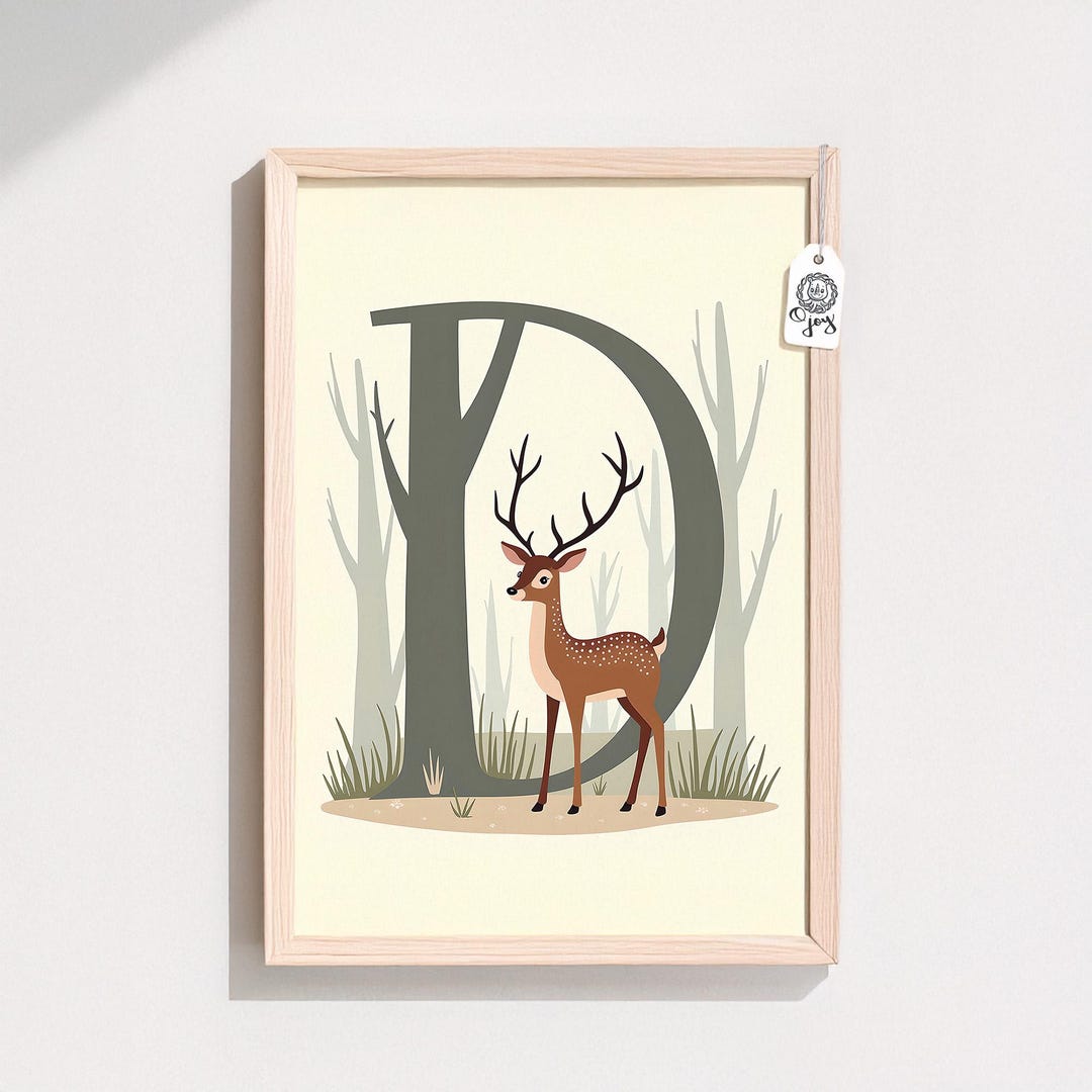Letter D Deer Alphabet Printable Nursery Wall Art, Woodland Animal ...